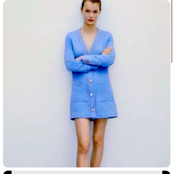 Zara | Dresses | Zara Powder Light Blue Textured Cardigan Mini Dress ...